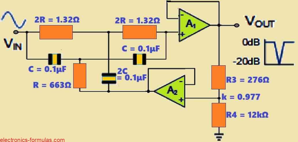 Band Stop Filter Circuit Explained With Formulas Electronics Calculations